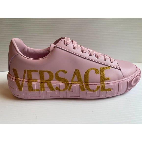 Versace | Shoes | Authentic Versace Greca Glitter Logo Pale Pink Oro ...